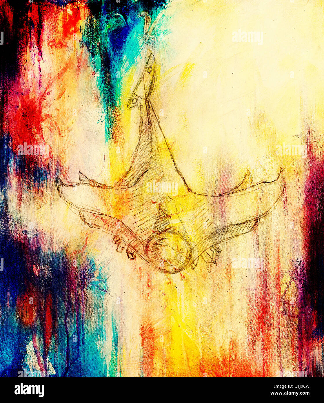 aircraft drawing. Original hand draw and computer collage. Color ...