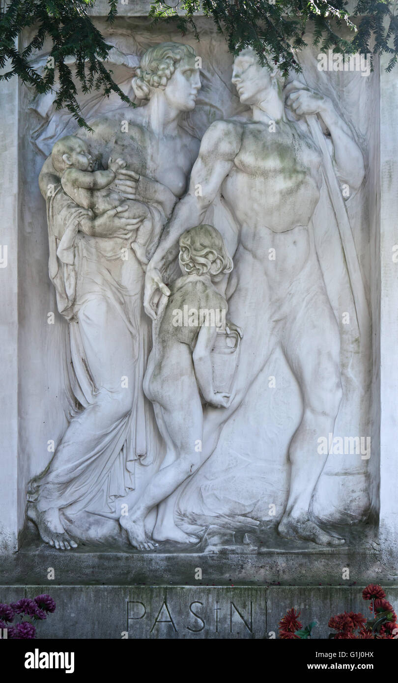 Mourning family depicted in the tombstone of the Pasini Family at the ...