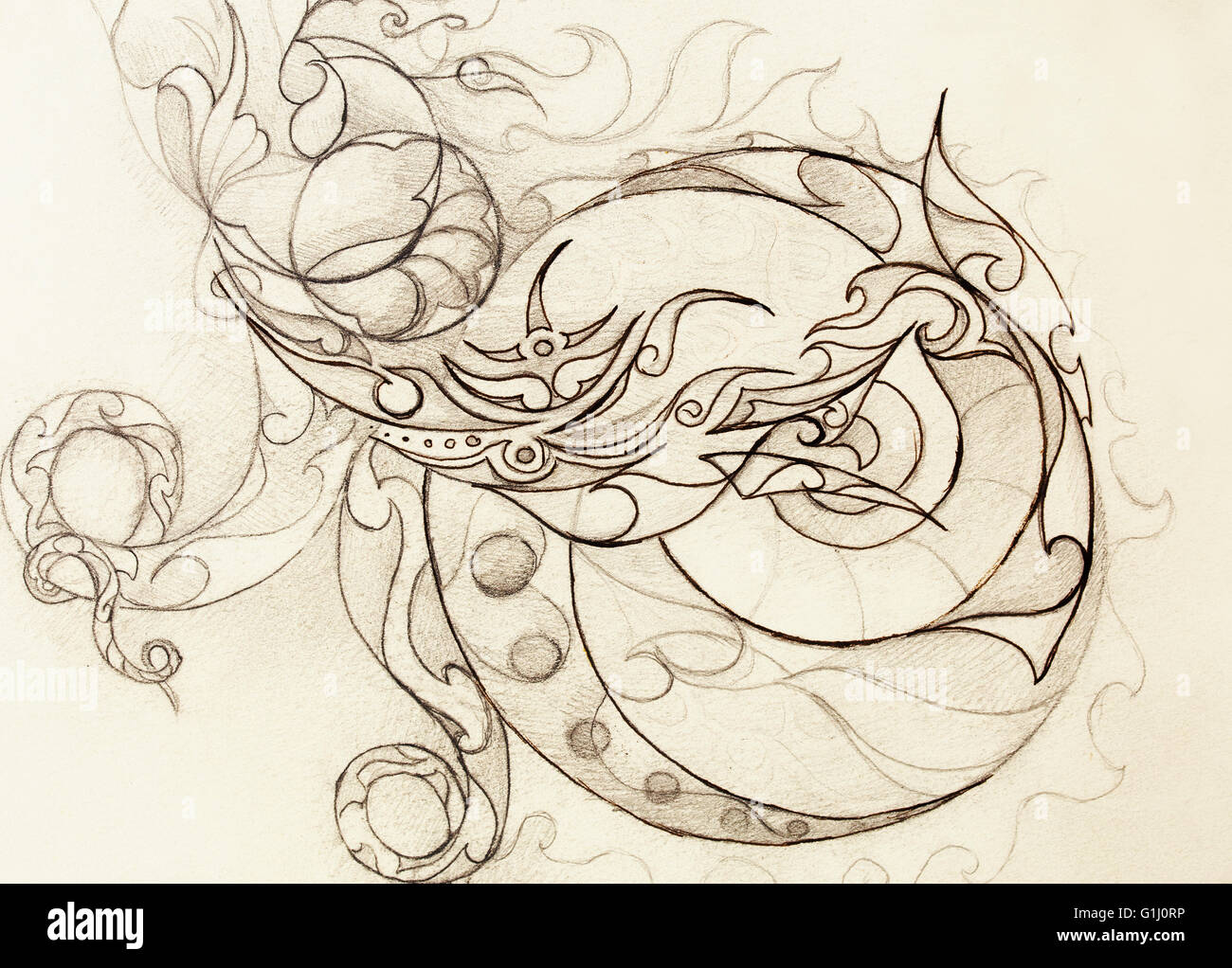 Ornamental Drawing. Original hand draw and computer collage. Color ...