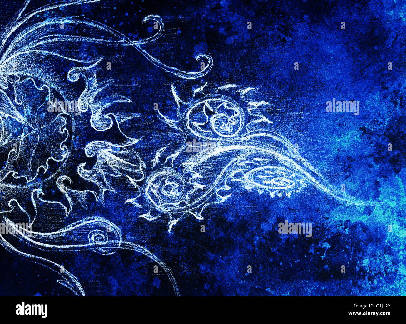 ornamental filigran drawing on paper with spirals, flower petals and ...