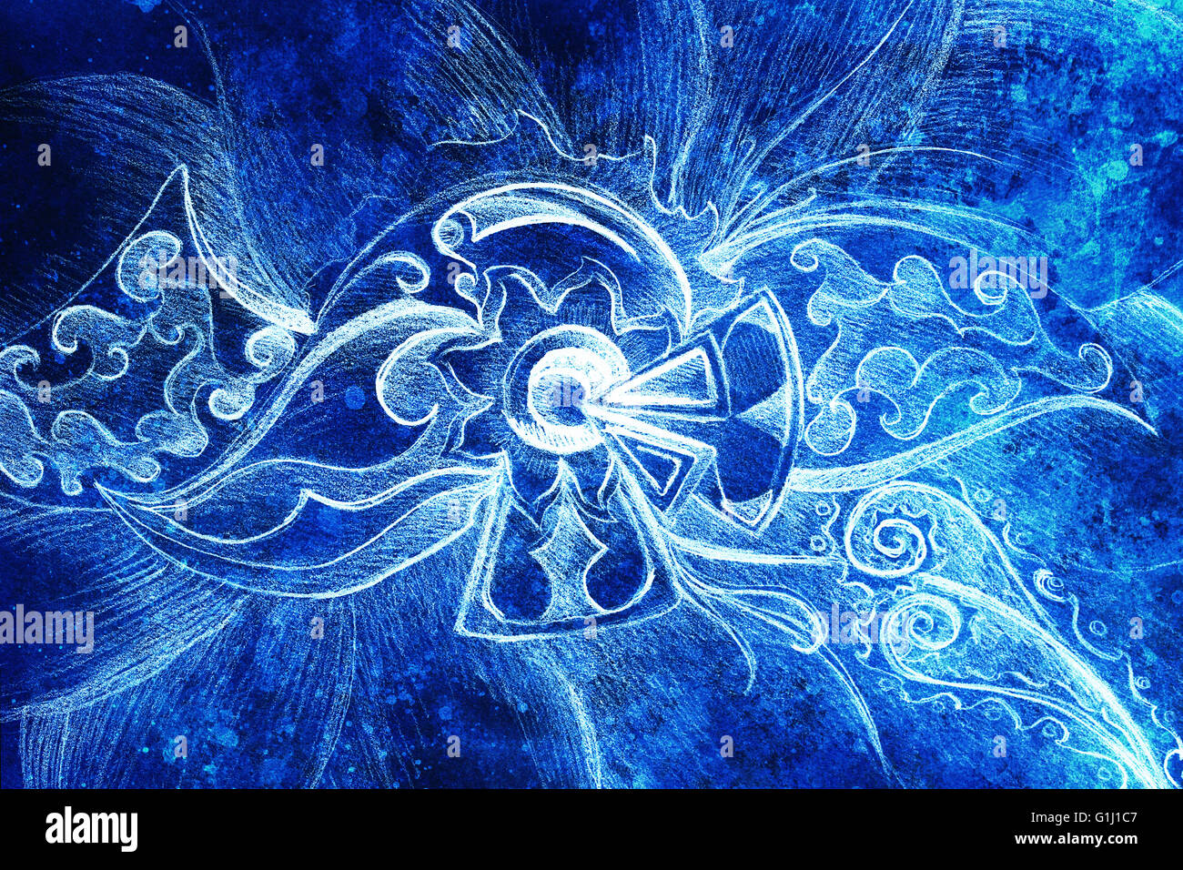 ornamental filigran floral drawing with frozen winter time feelingt ...