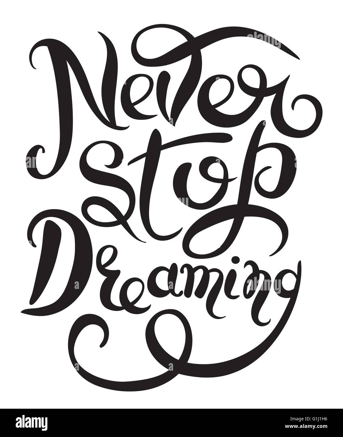 Never stop dreaming Inspirational black text motivational poster Stock ...
