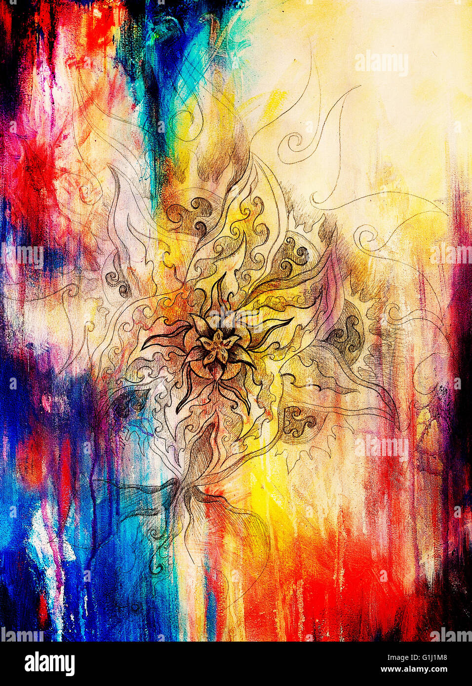 Color drawing of flower structure. Original hand draw and computer ...