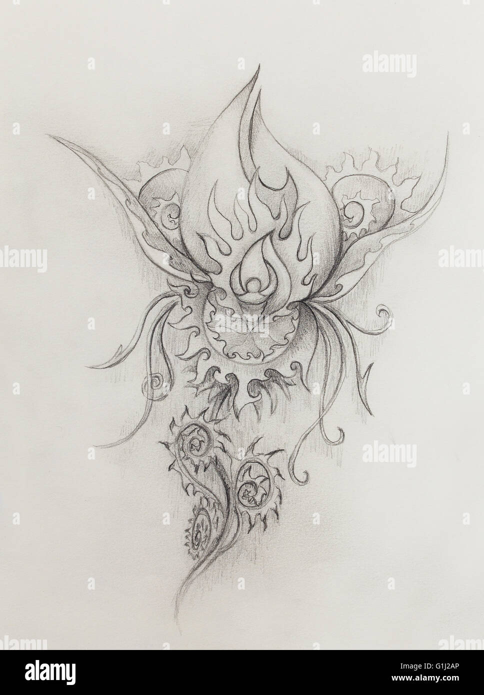 Color drawing of ornamental flower structure. Original hand drawn on ...
