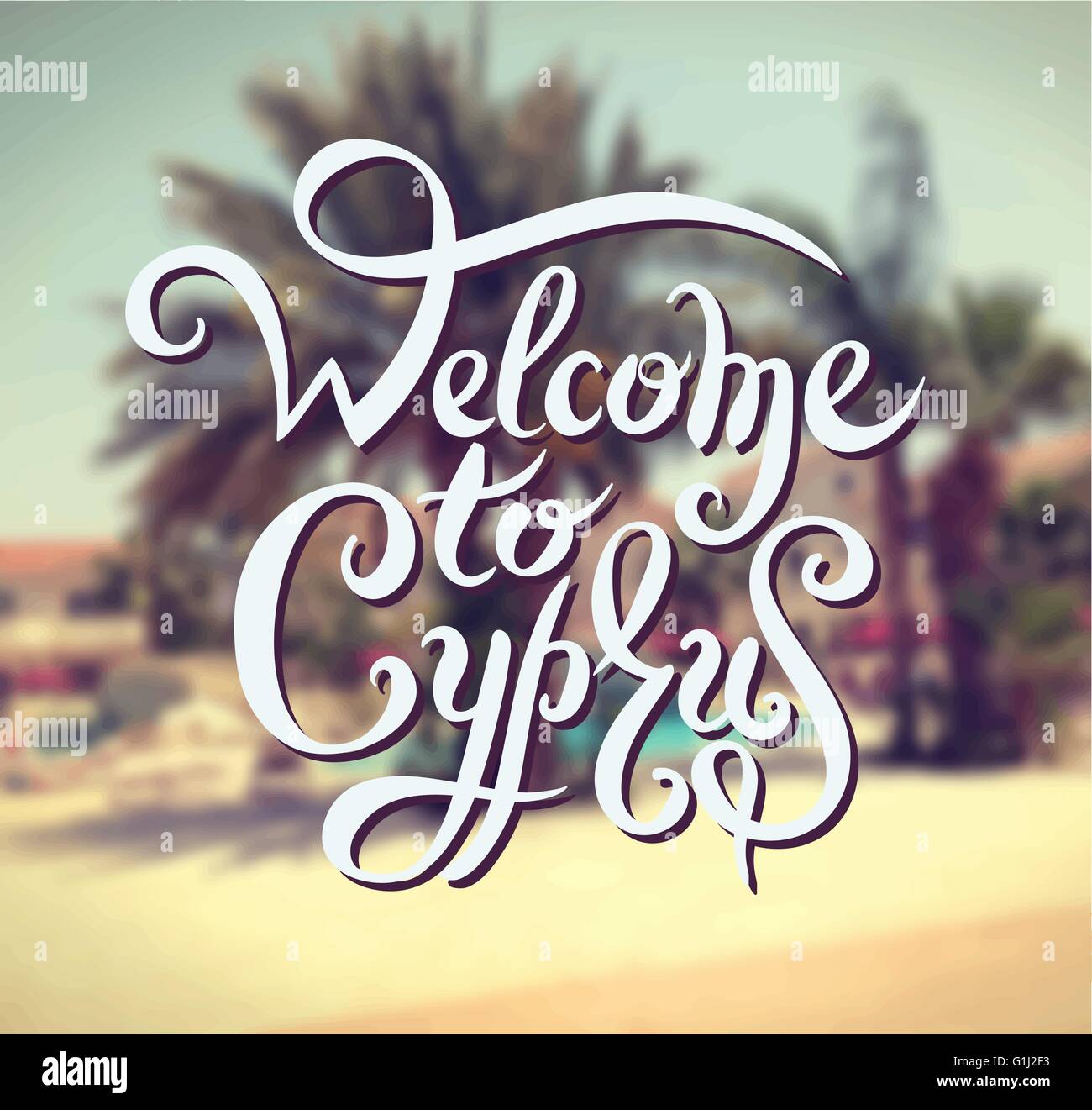 welcome to Cyprus hand lettering design inscription on blur cypr Stock ...