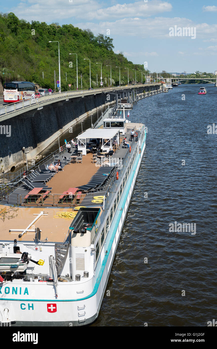 cargo ship on the river Vltava, Prague, Czech republic, Europe Stock ...