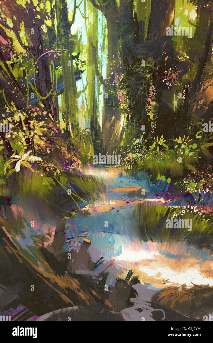 Green Forest Path Painting