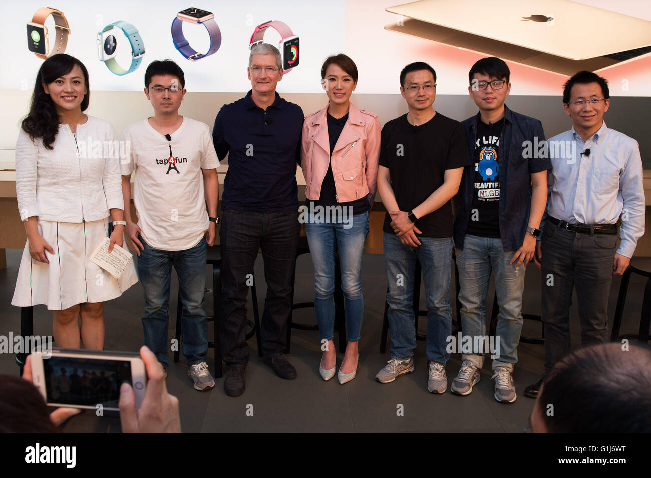 Beijing, China. 16th May, 2016. Apple CEO Tim Cook (3rd L) attends a ...