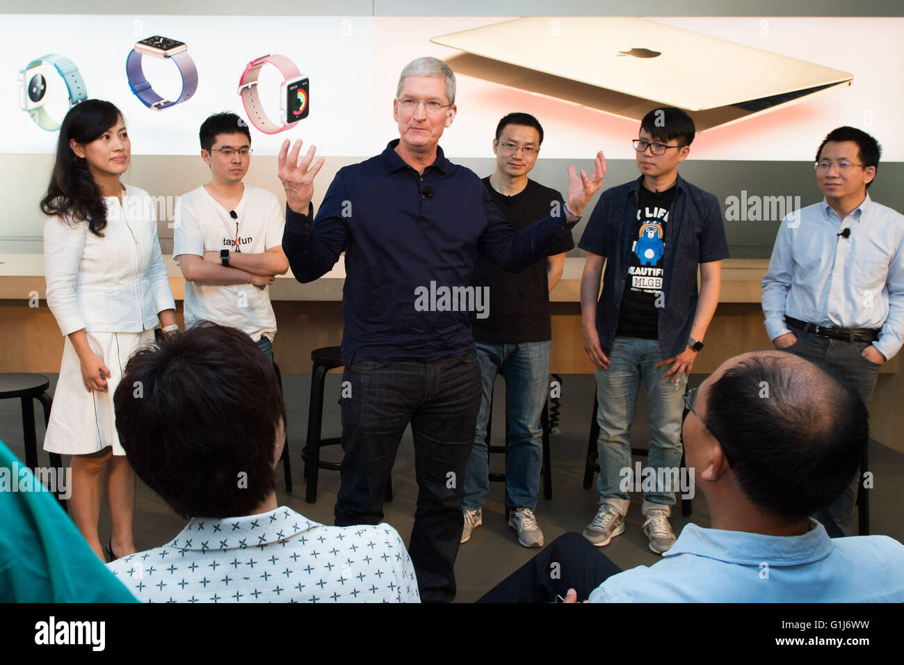 Beijing, China. 16th May, 2016. Apple CEO Tim Cook (3rd L) attends a ...