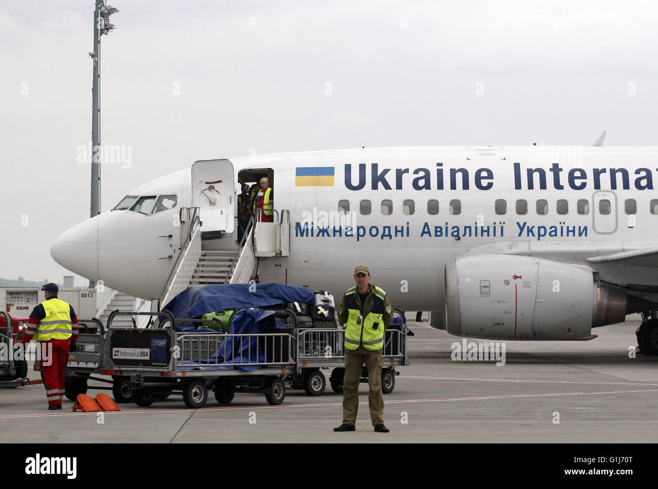 The airplane of the Ukrainian International airlines is seen at the at ...