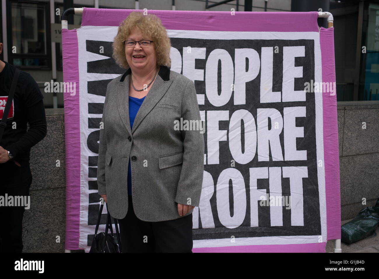 London, UK. 16th May, 2016. Jean Lambert MEP join the protest against ...