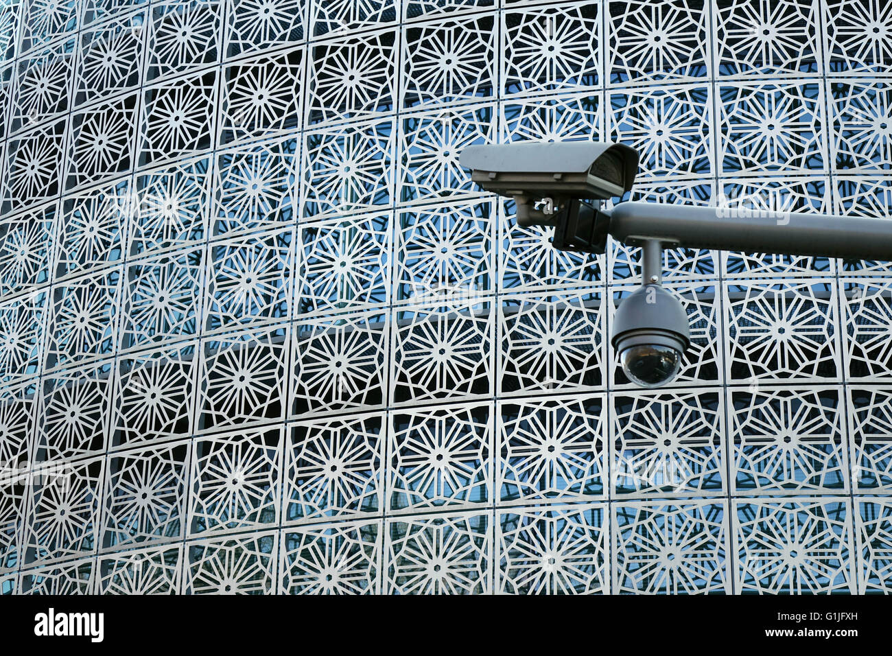 A surveillance camera in front of the embassy building of the Embassy ...