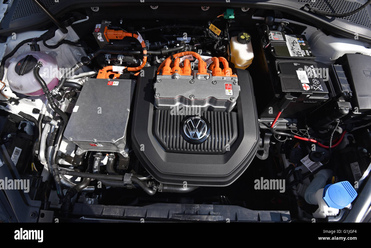 The engine of the Volkswagen E-Golf at an advertising campaign run by ...