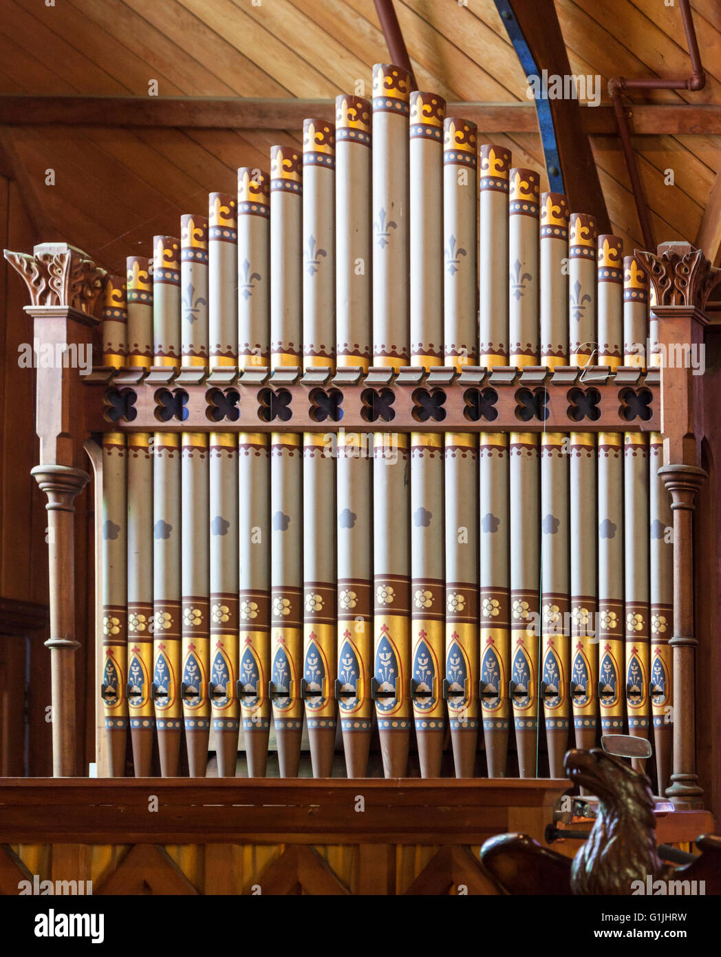 Historic restored organ at St Peters Anglican Church, Akaroa, New ...
