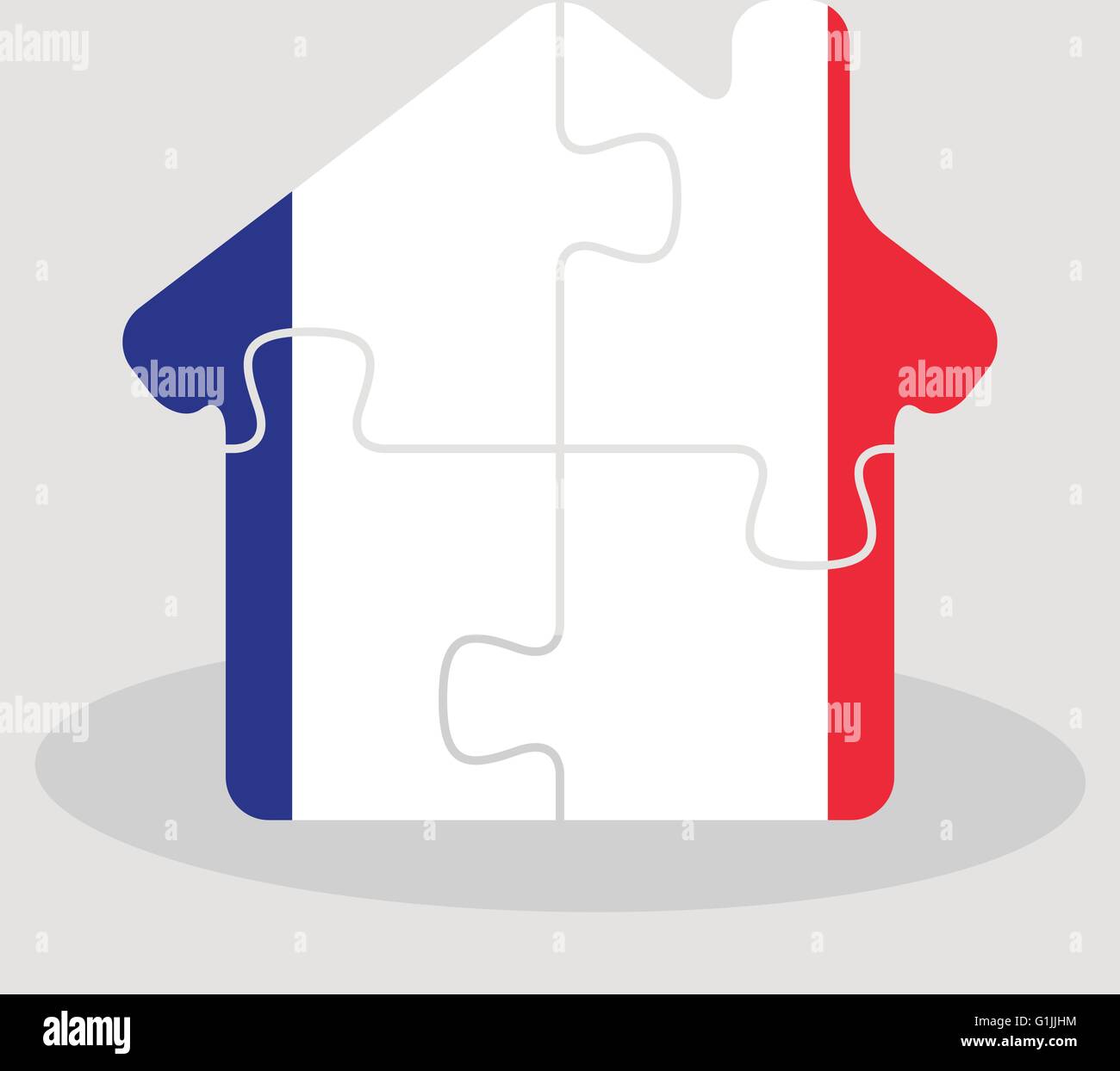 Vector illustration of house home icon with French flag in puzzle ...