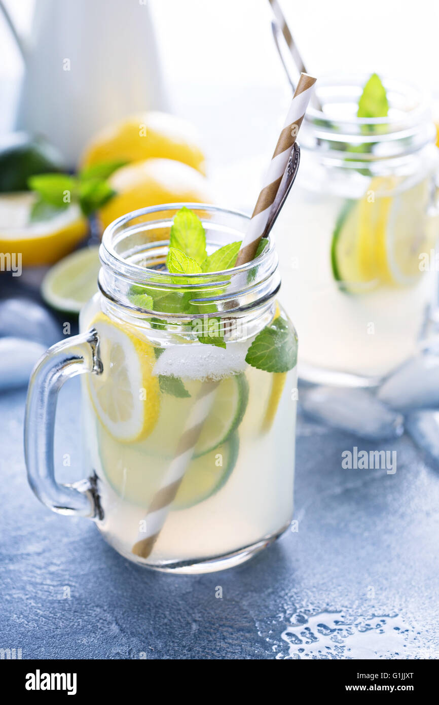 Fresh citrus lemonade in mason jars Stock Photo - Alamy