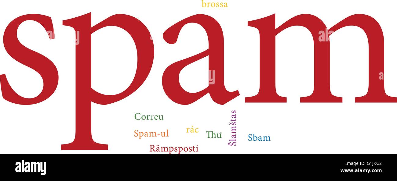 illustration of the word spam in word clouds isolated on white ...