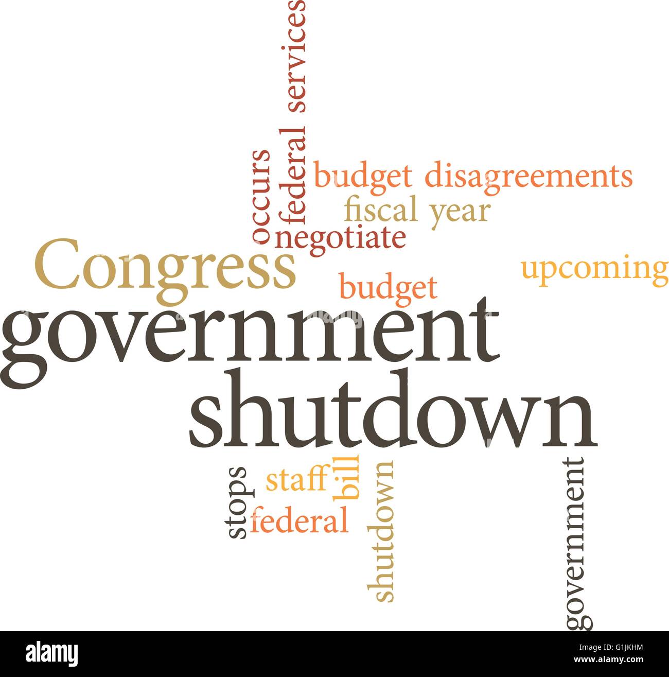 illustration of the word government shutdown in word clouds isolated on ...