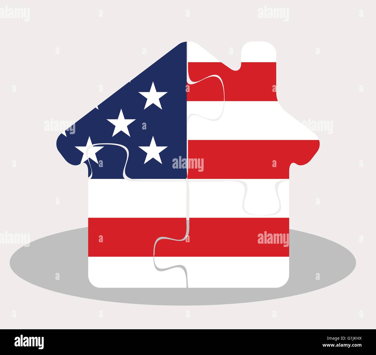Vector illustration of house home icon with USA flag in puzzle isolated ...