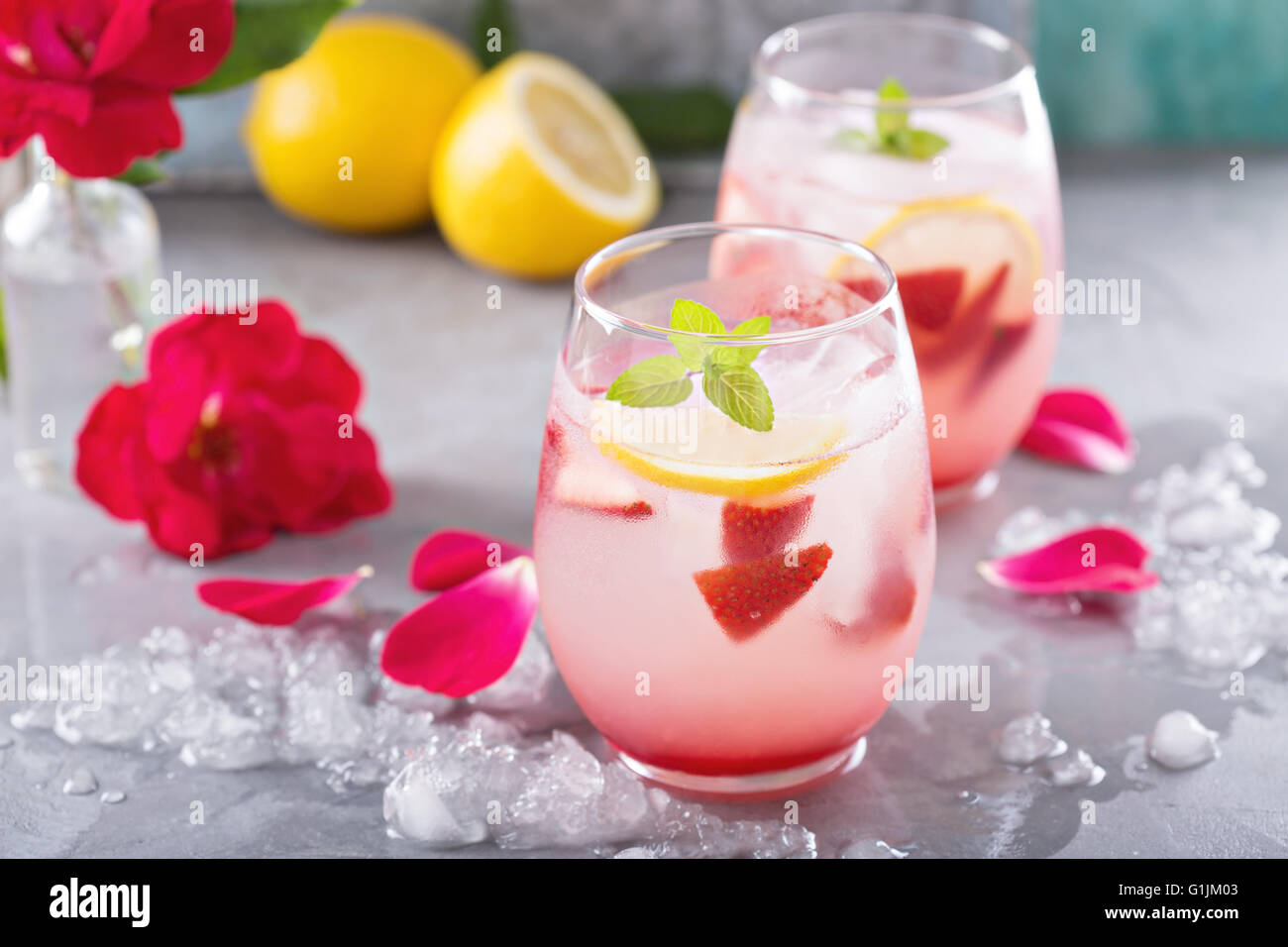 Strawberry lemonade with rose water Stock Photo - Alamy