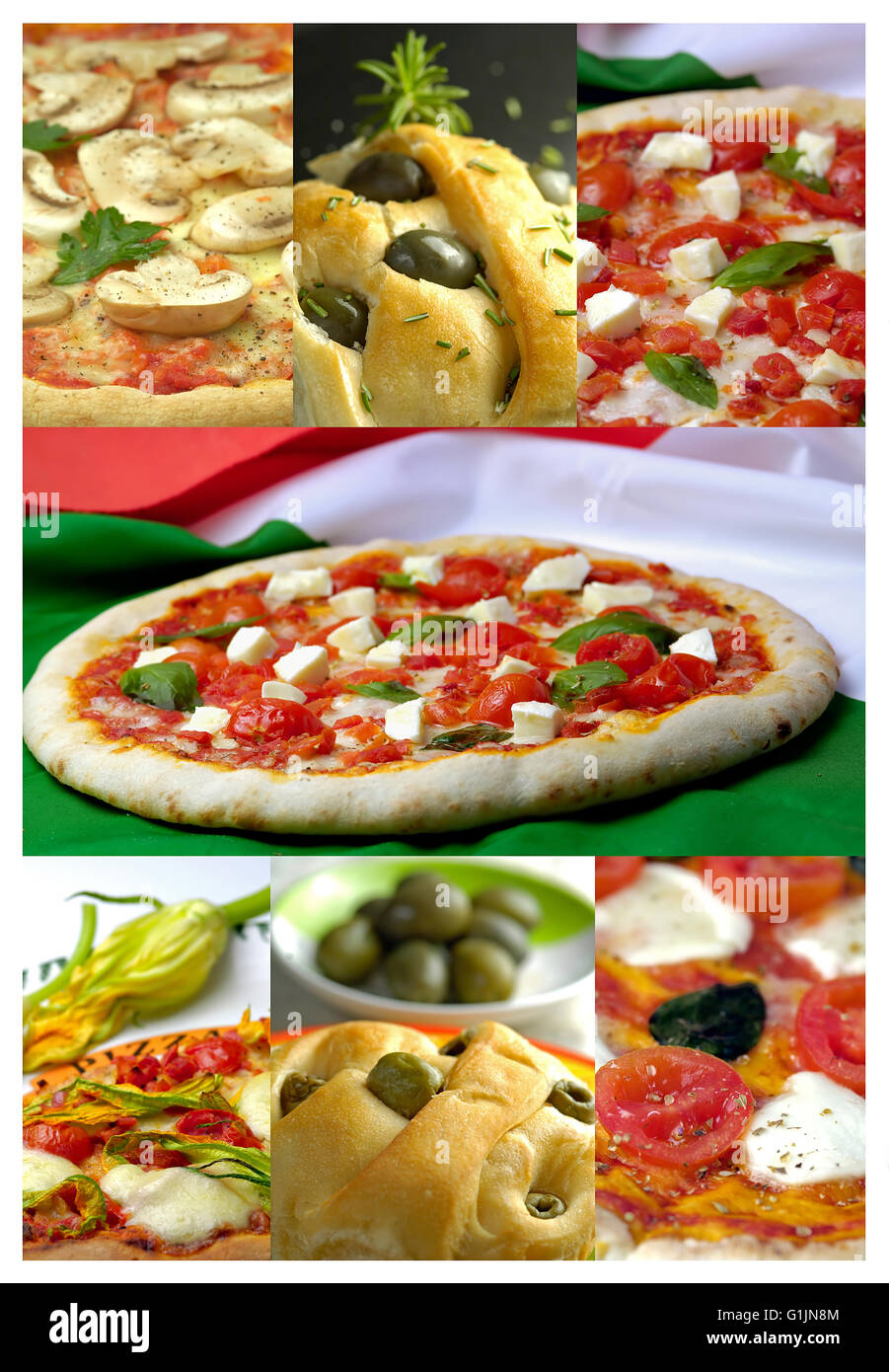 Italian pizza and focaccia collage Stock Photo - Alamy