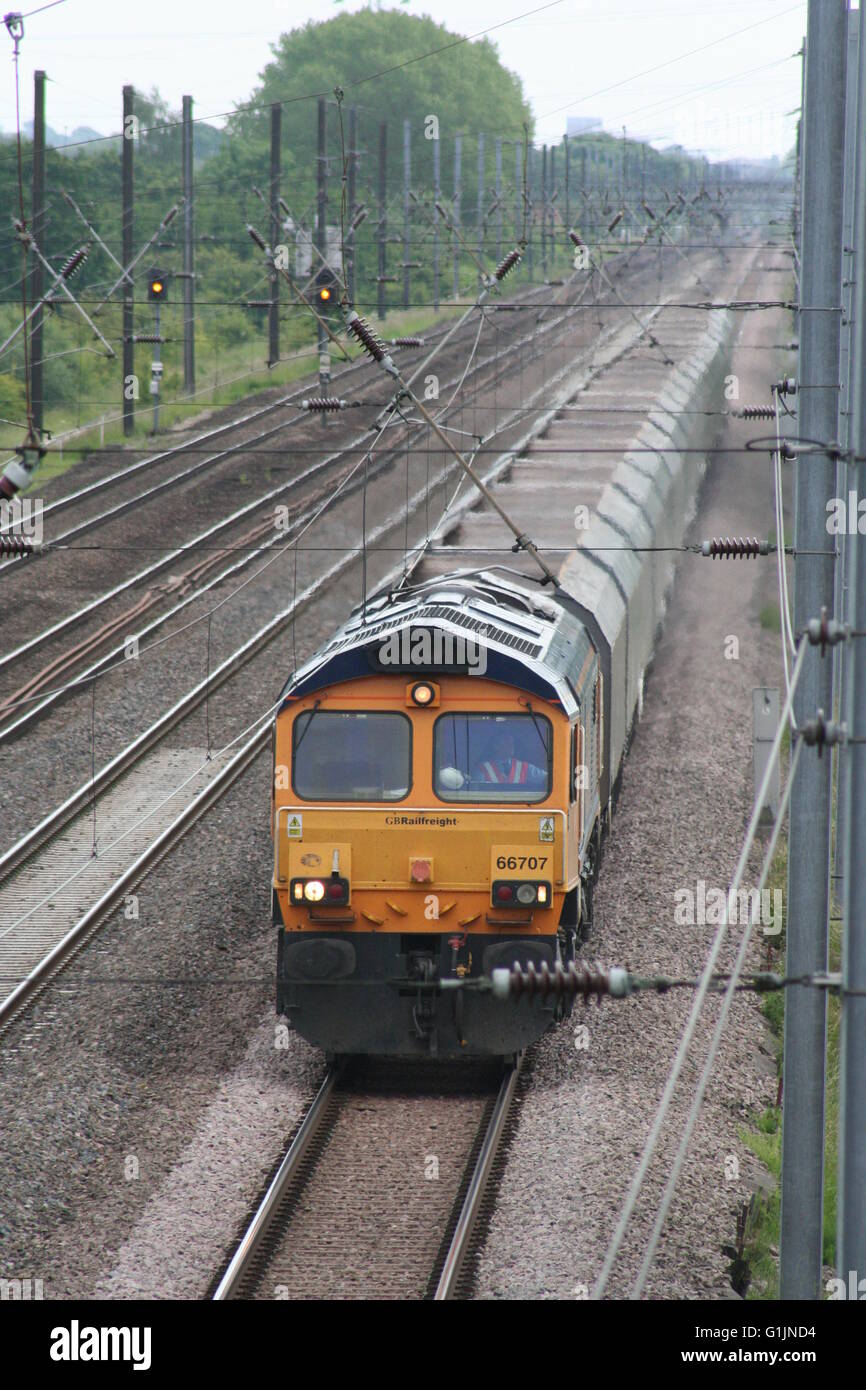 Freight Train heads north at Skelton Stock Photo - Alamy