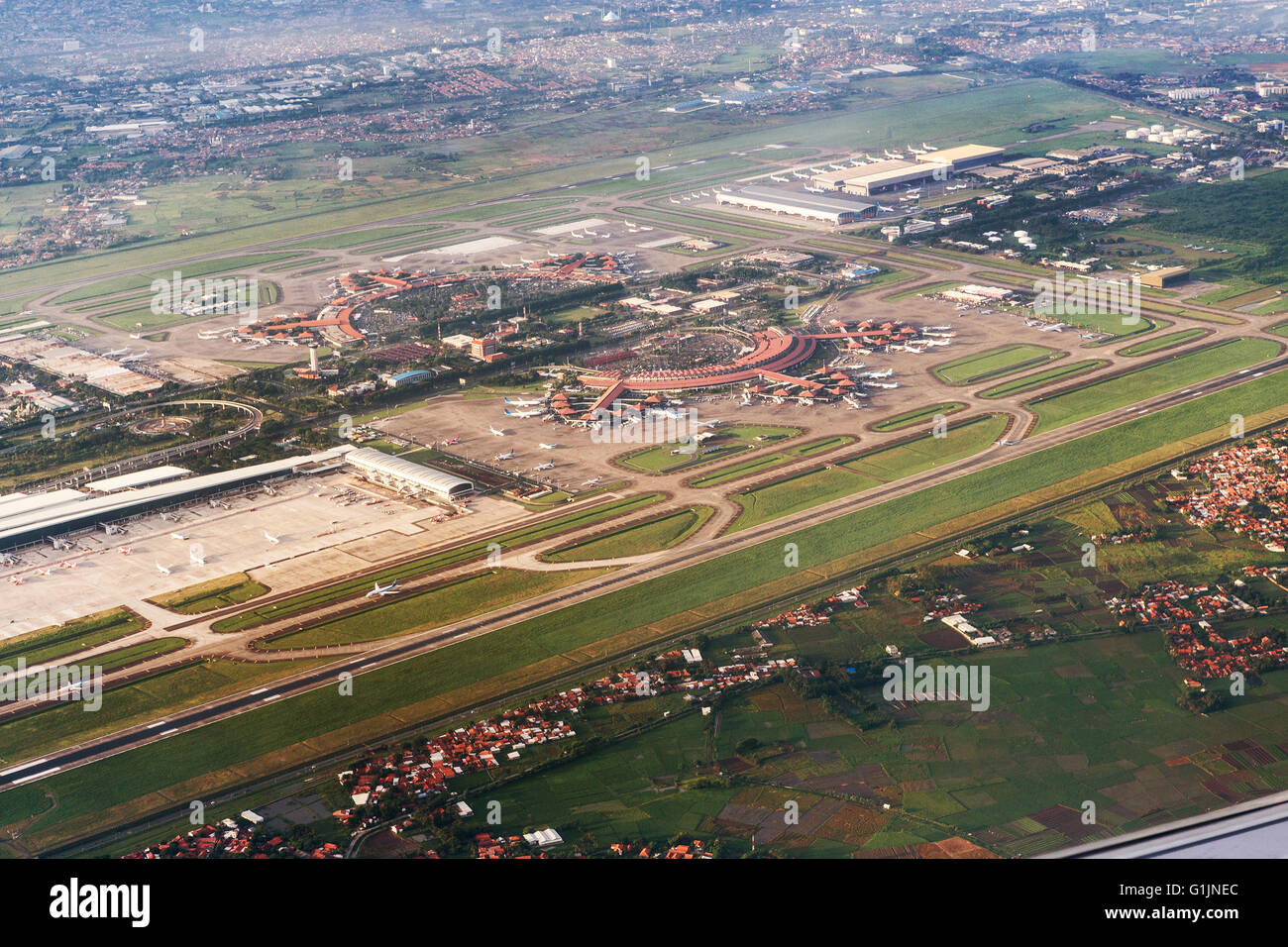 Aerial view of the airport in Jakarta City. Java, Indonesia Stock Photo ...