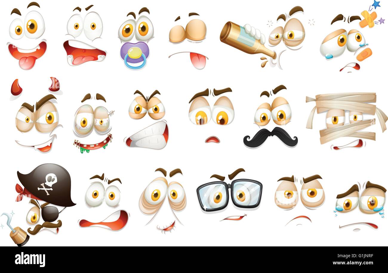 Facial expressions on white background illustration Stock Vector Image ...