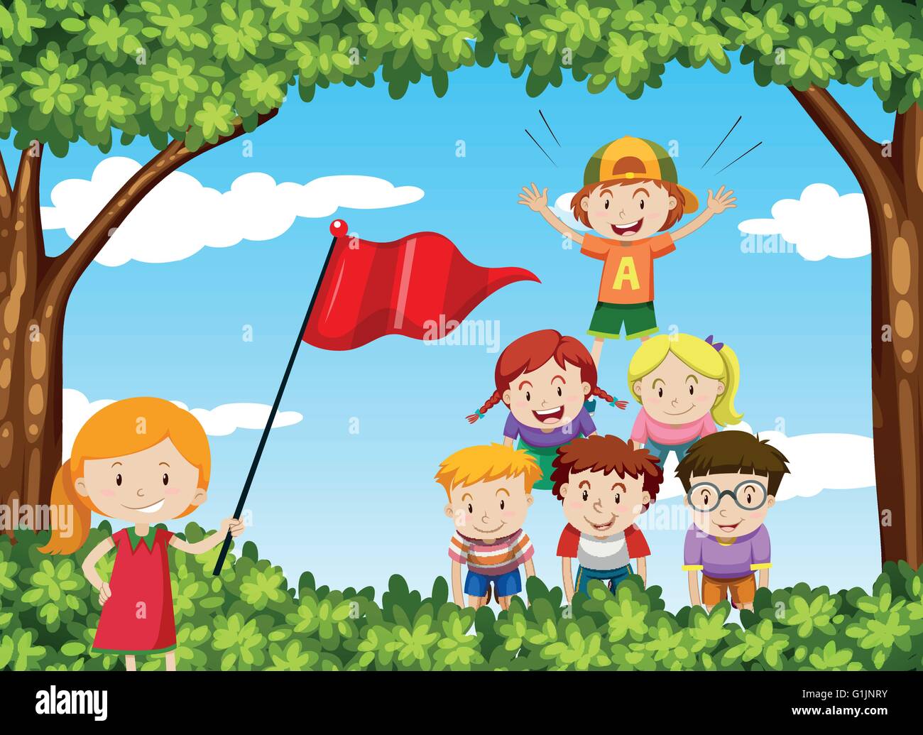 Children play human pyramid in the park illustration Stock Vector Image ...