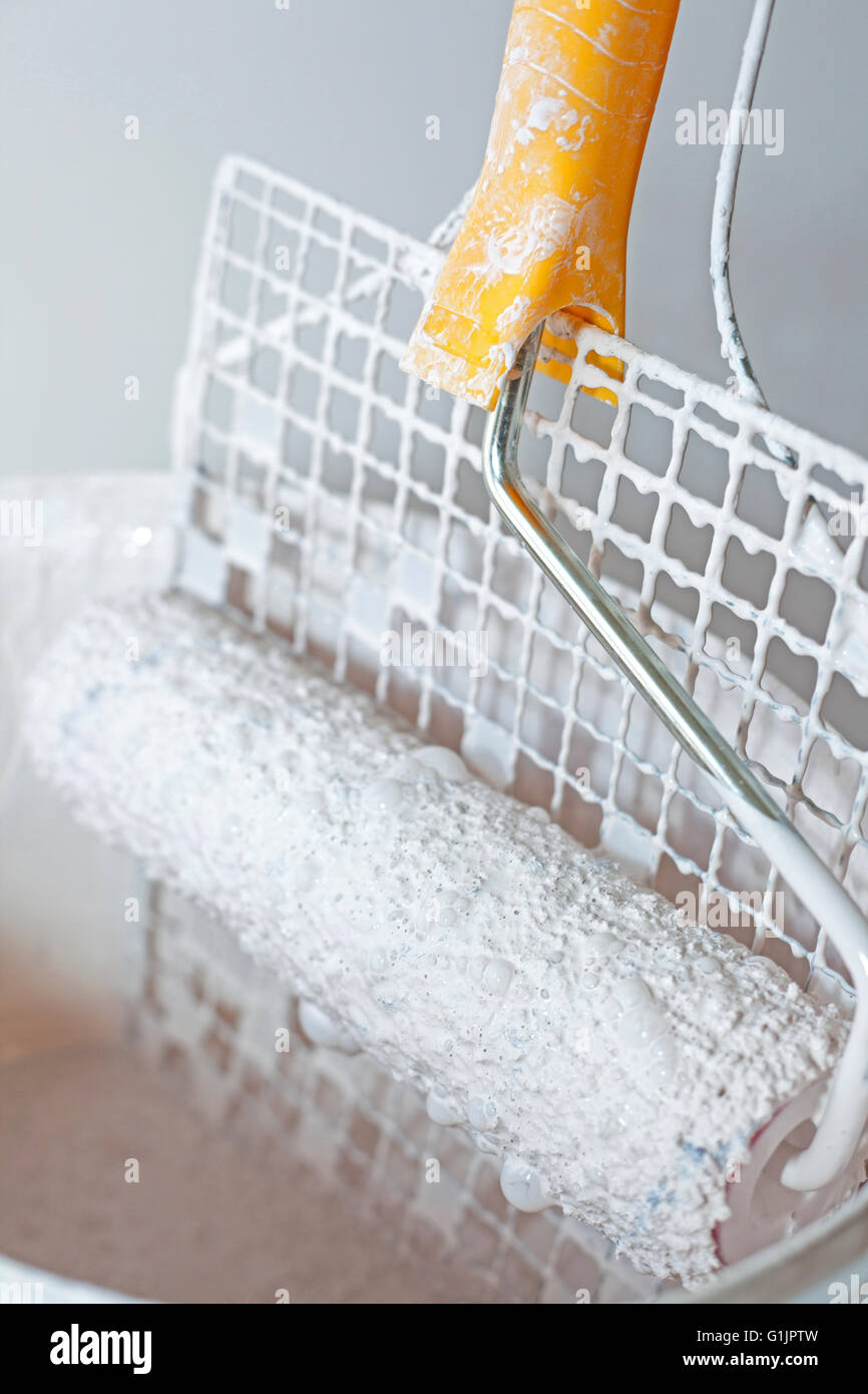 Paint dripping from paint roller on a paint grid Stock Photo - Alamy