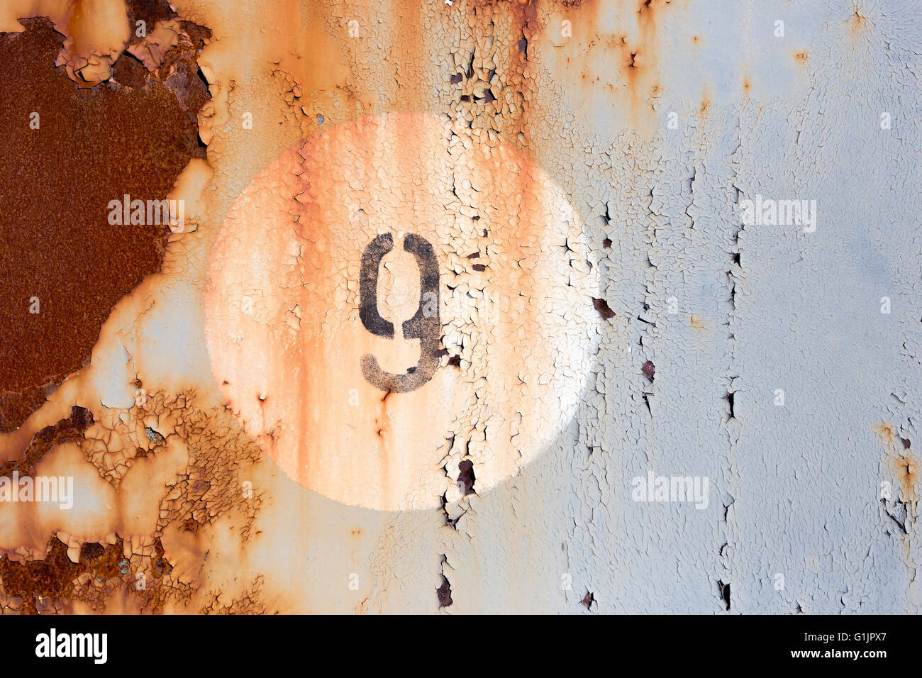 Number 9 on old painted and rusted metal panel Stock Photo - Alamy
