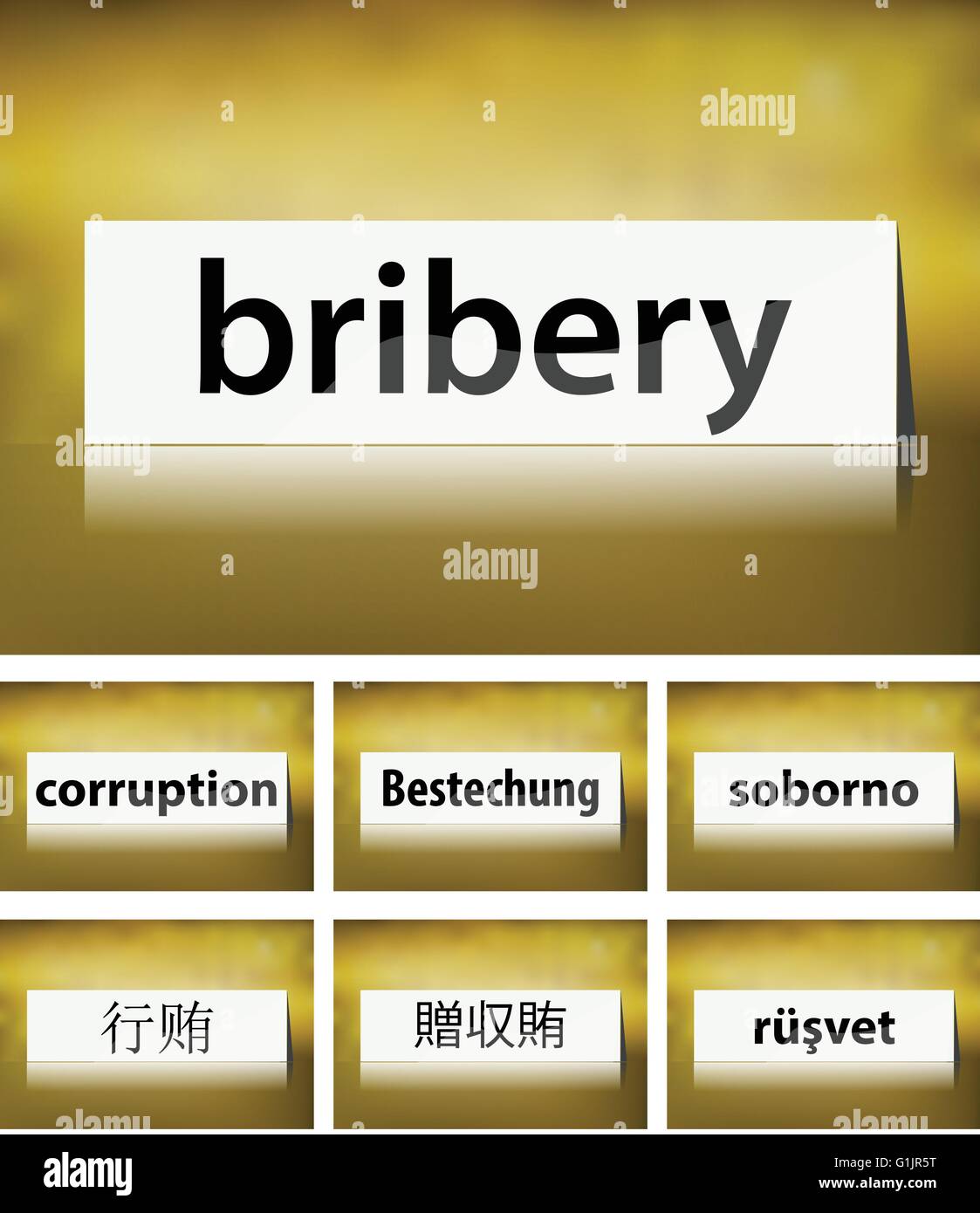 Illustration of Bribery Concept on white background in seven languages ...