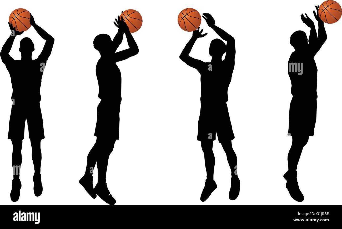EPS 10 vector basketball players silhouette collection in pass position ...