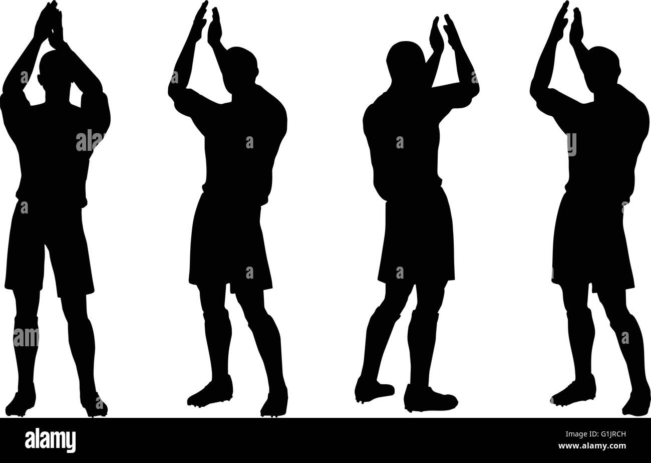 isolated poses of soccer players silhouettes in rejoices position Stock ...