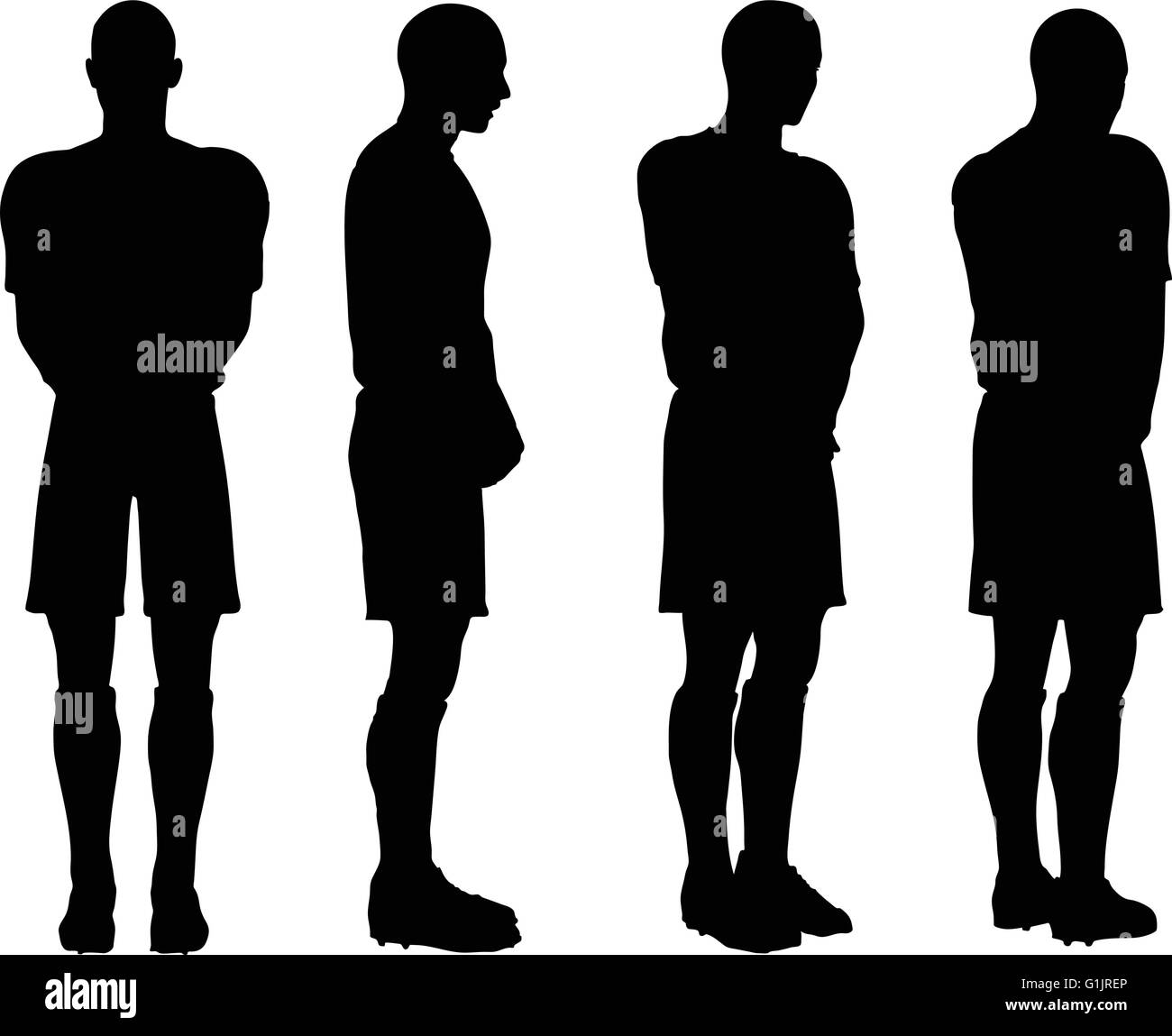 isolated poses of soccer players silhouettes in defense position Stock ...