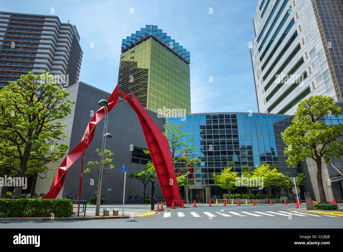 Main entrance to the town hall with public art on display Stock Photo ...