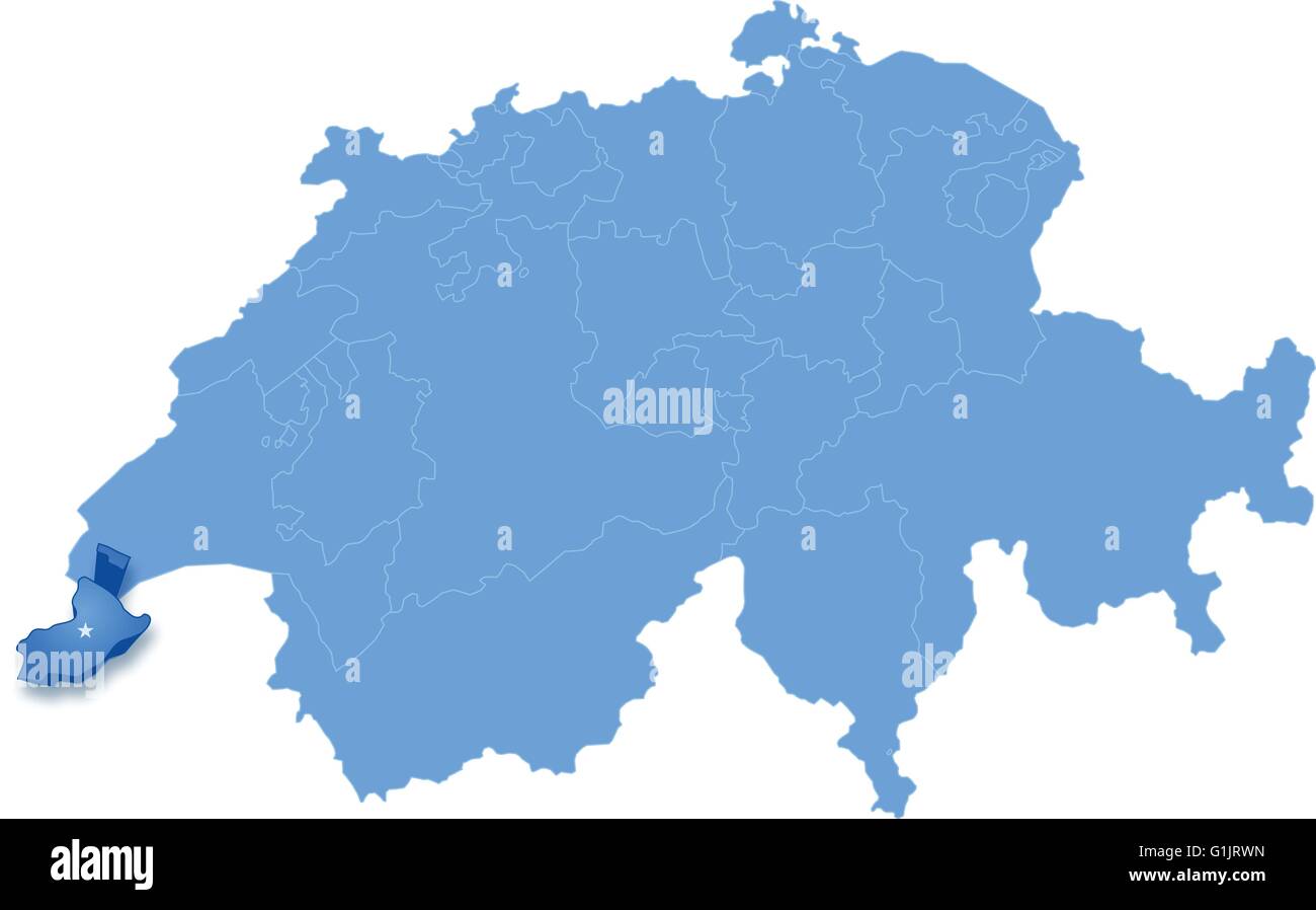 Political map of Switzerland with all cantons where Geneva is pulled ...