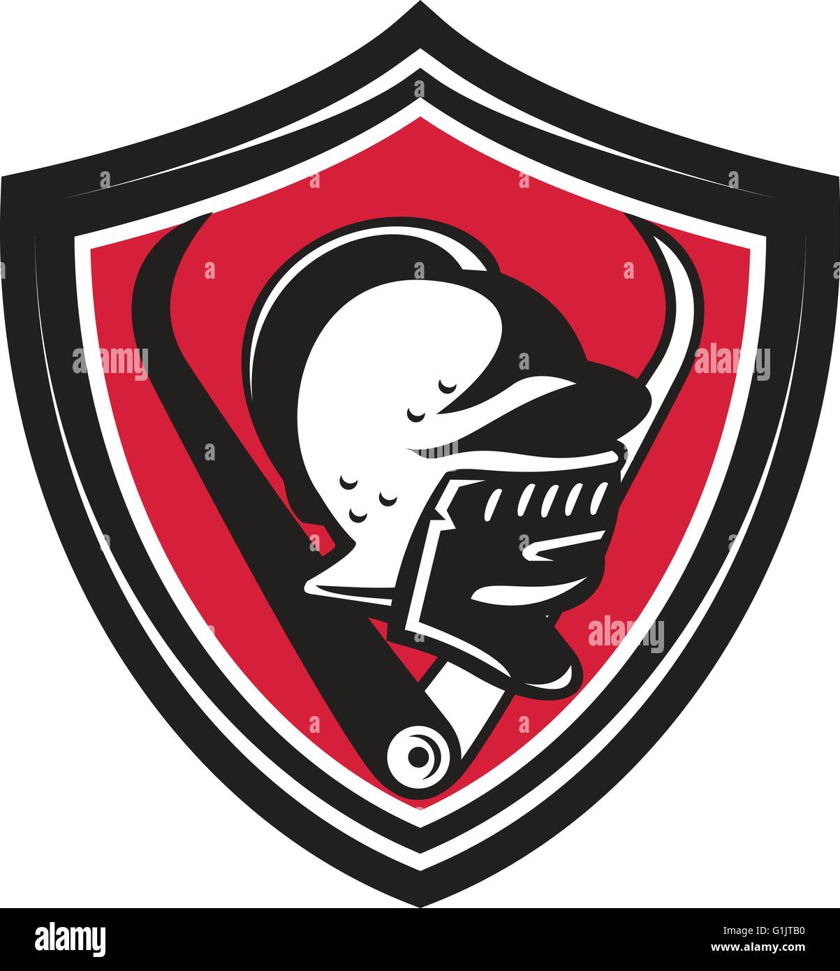 Illustration of a knight helmet and caliper set inside shield crest ...