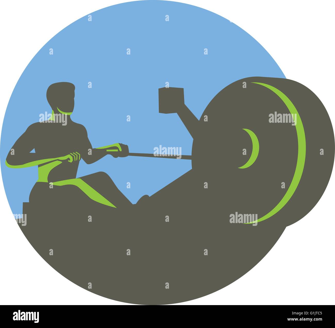 Illustration of a silhouette of a rower exercising on a rowing machine ...