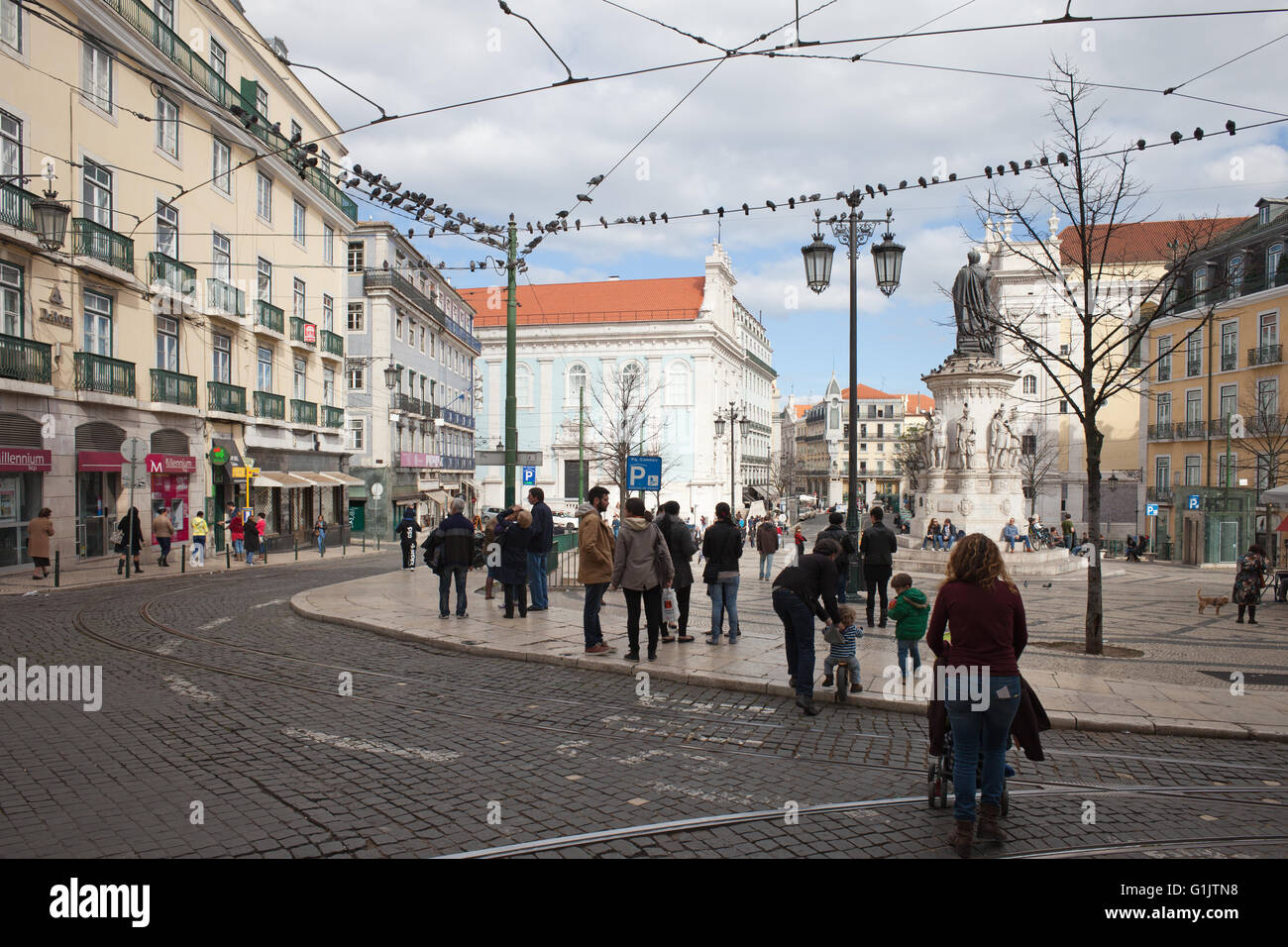 Portugal, city of Lisbon, Camoes Square with statue to poet Luis de ...