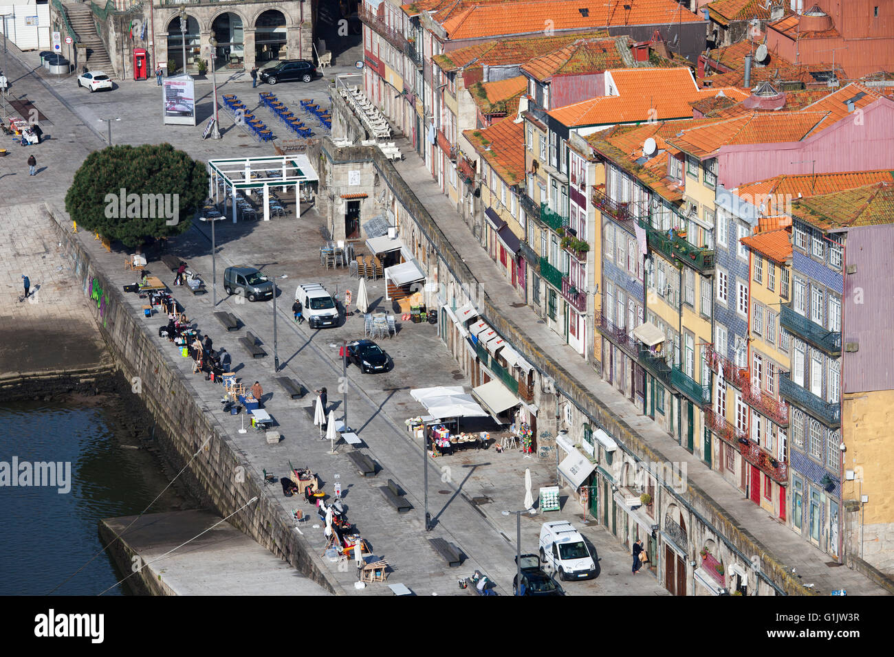 Portugal, city of Porto, Ribeira Square, riverside promenade, row of ...