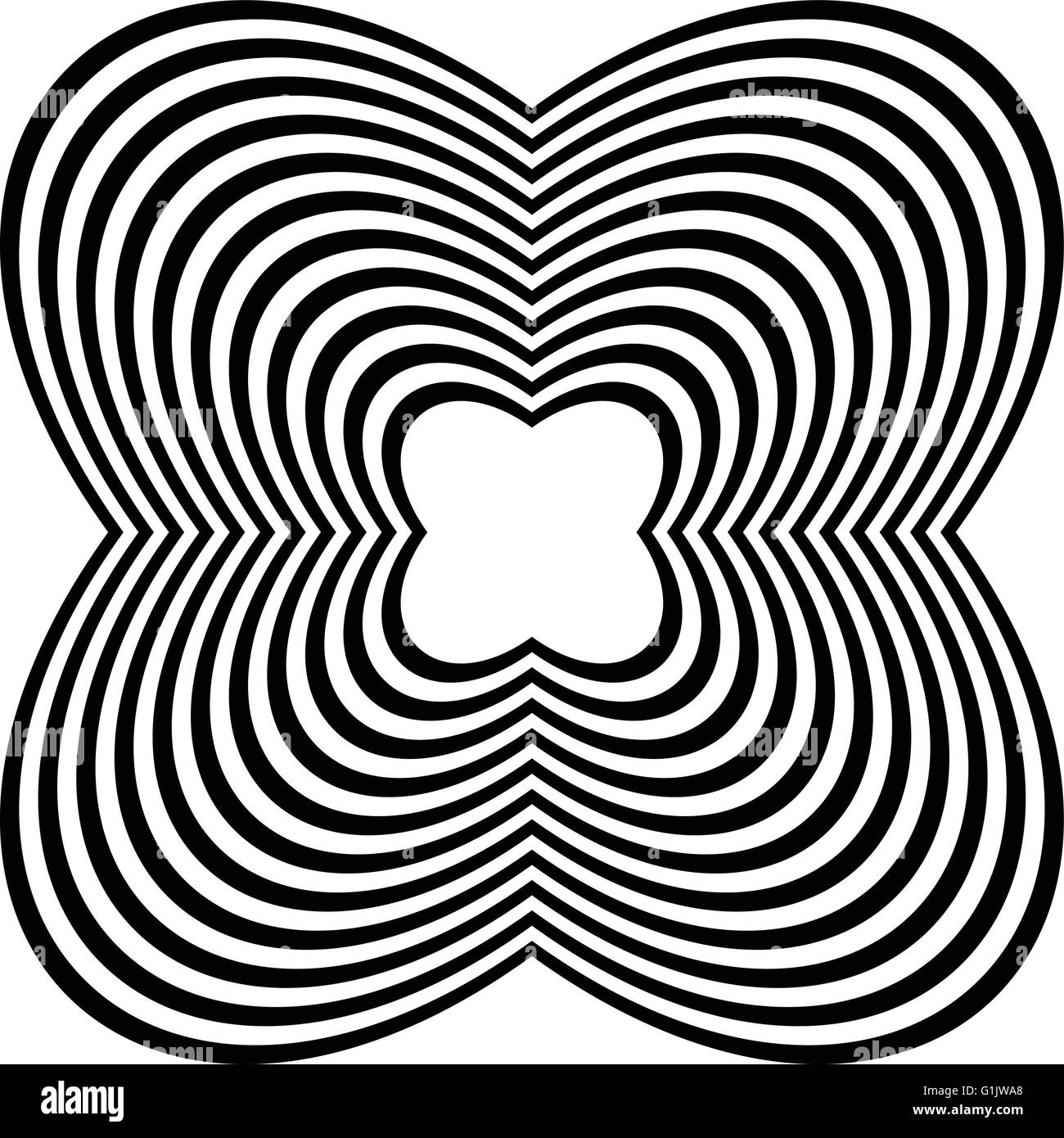 Radiating object with distortion. Abstract wrinkled, corrugated rounded ...