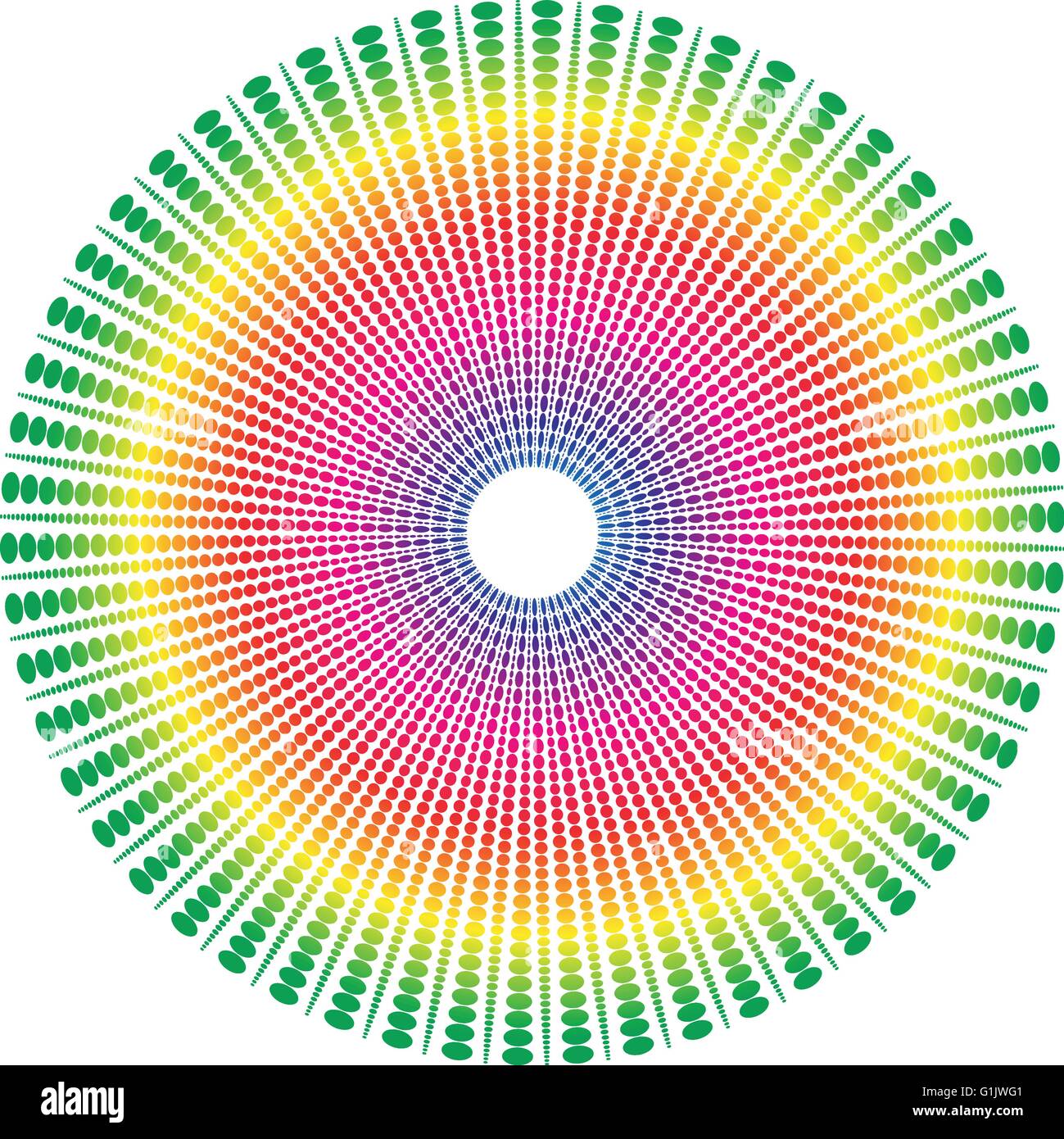 Abstract spectrum colored radial, dotted element with oval shapes Stock ...