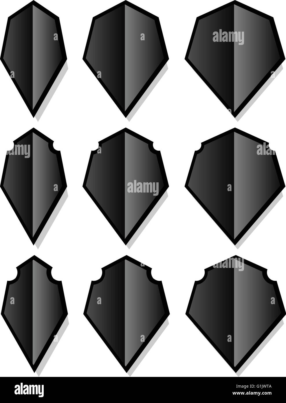 Set of various shield shapes. Thin, thick and beveled versions Stock ...