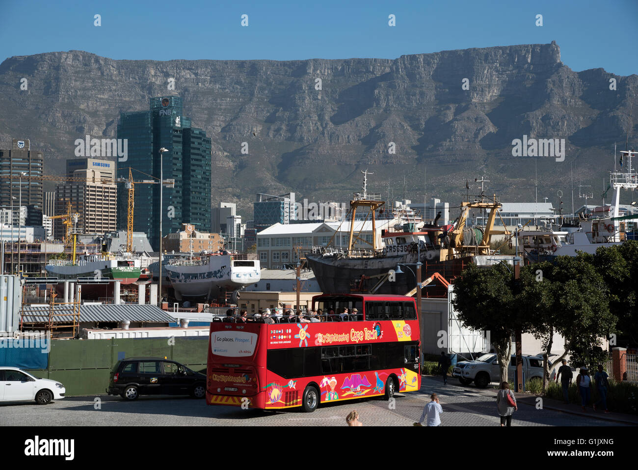 CAPE TOWN SOUTH AFRICA A double decker red tour bus on a sightseeing ...