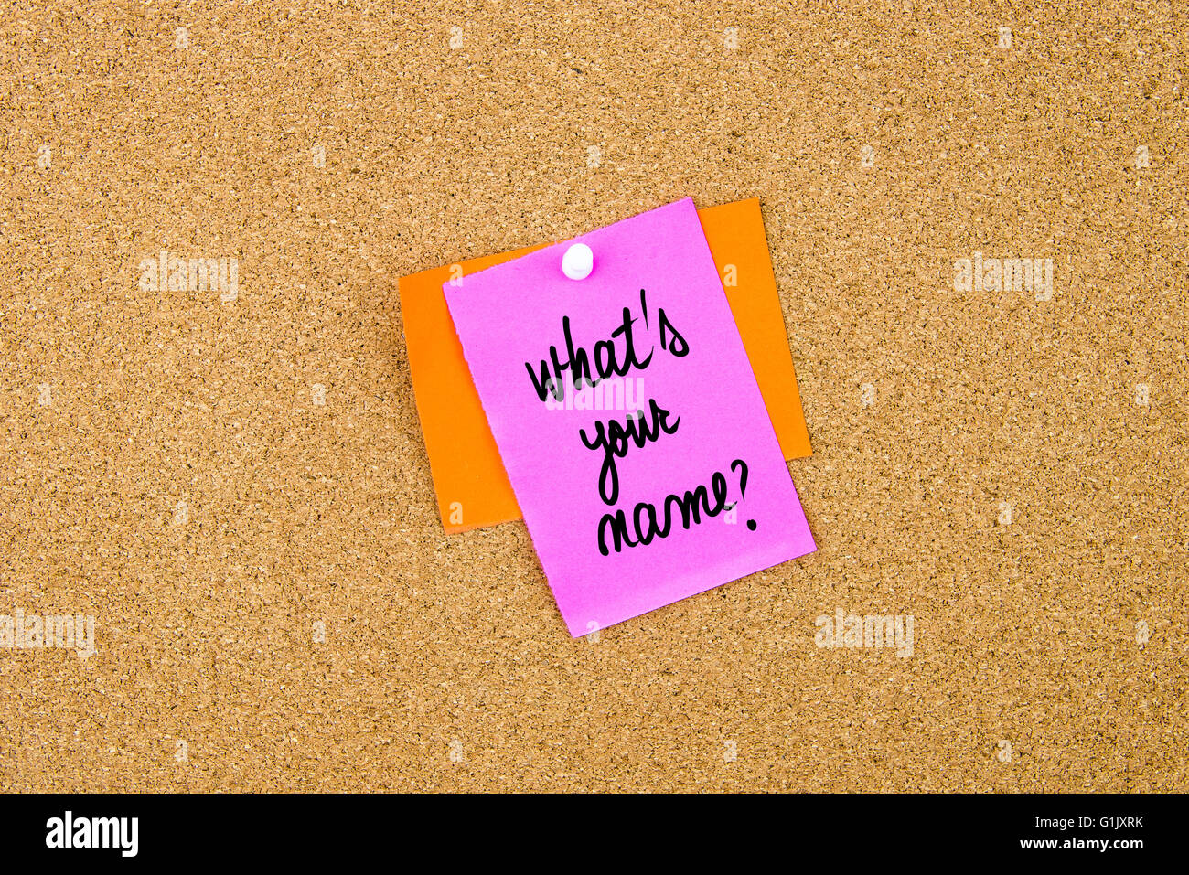 What Is Your Name written on paper note pinned on cork board with white ...