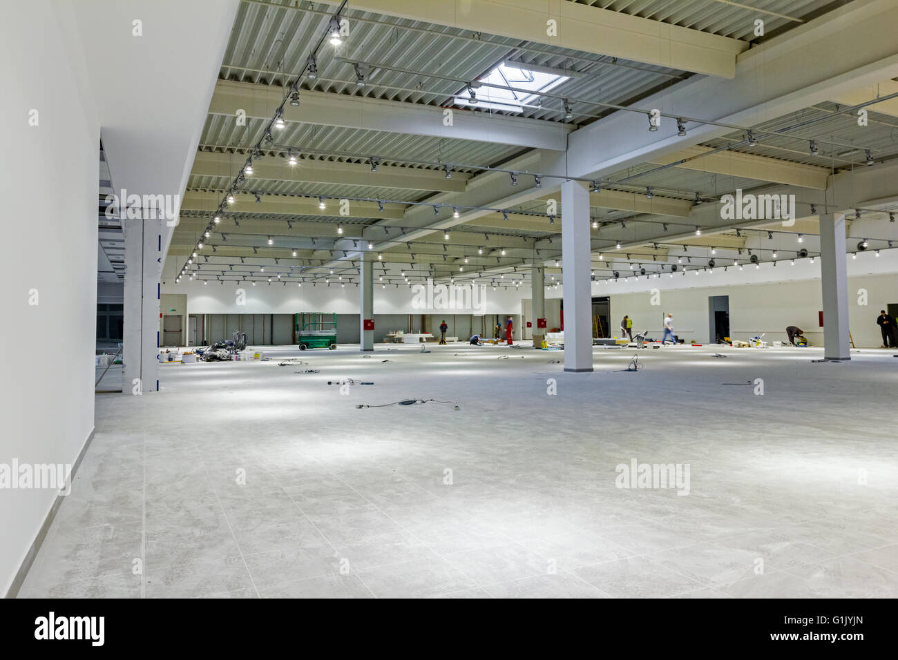 Interior of empty unfinished modern mega market. Architecture concept ...