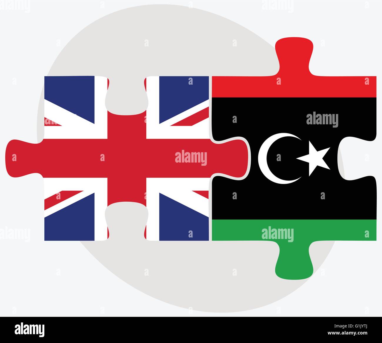 United Kingdom and Libya Flags in puzzle isolated on white background ...