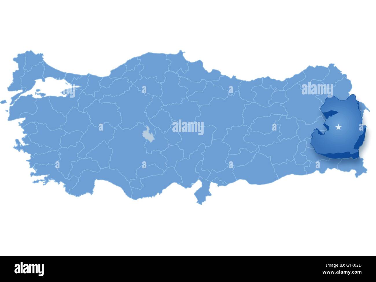 Map of Turkey where Van province is pulled out, isolated on white ...