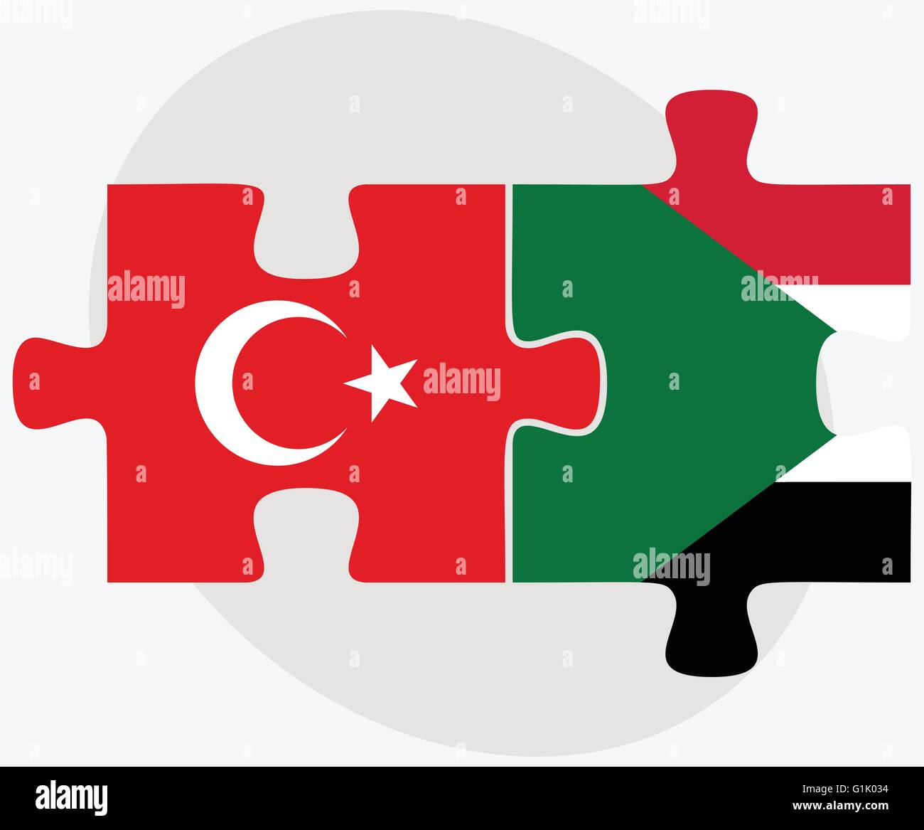 Turkey and Sudan Flags in puzzle isolated on white background Stock ...